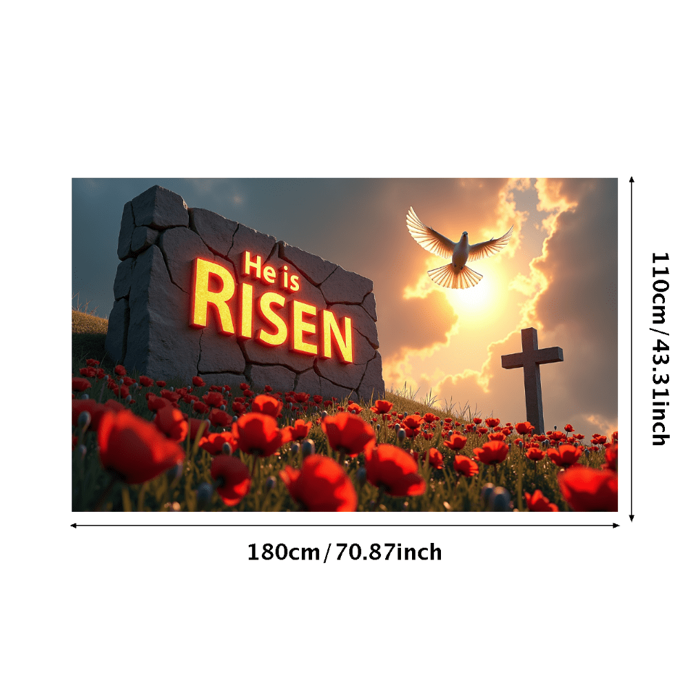 Religious Easter Themed Backdrop Banner with He is Risen Text Flying ...