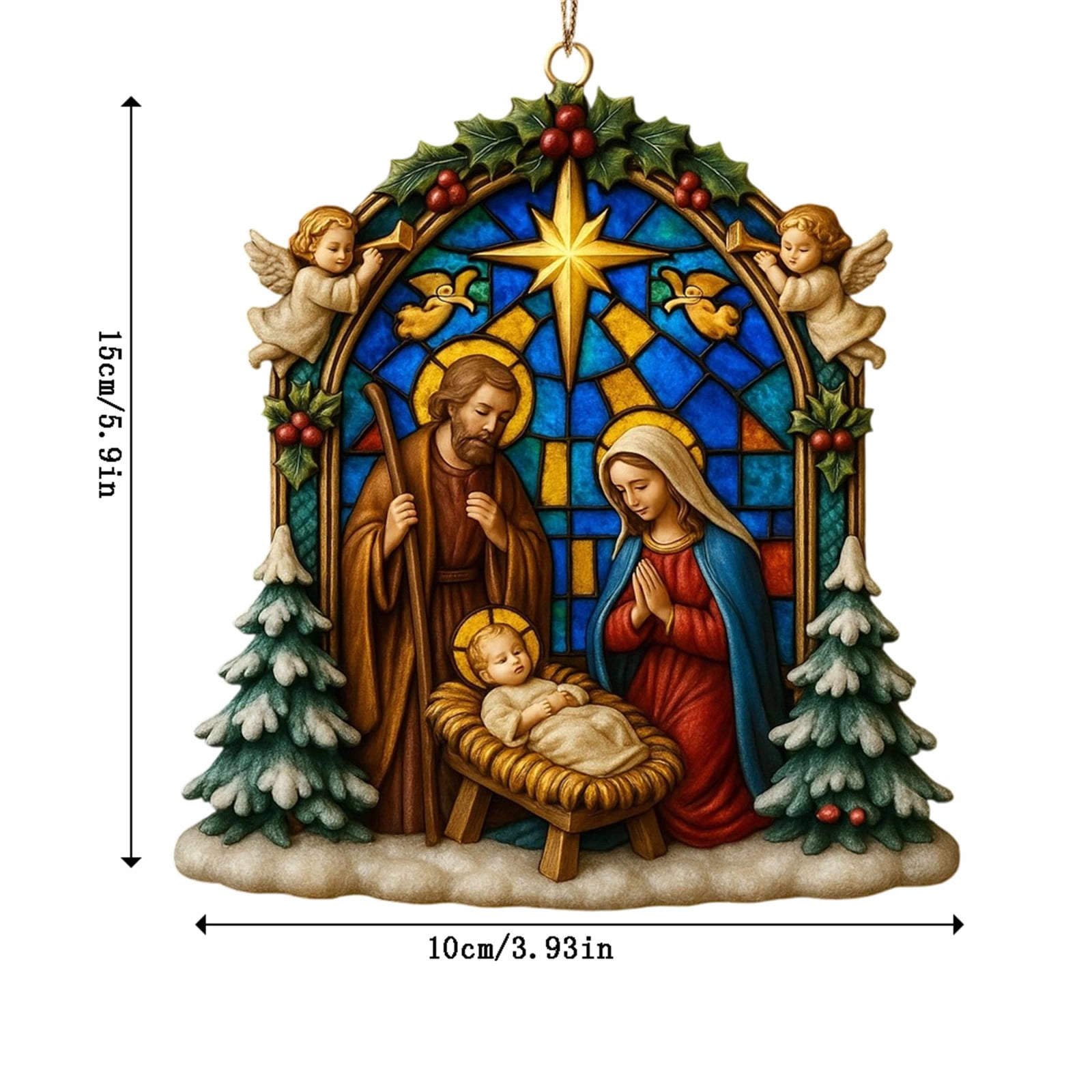 Religious Gifts - Nativity Christmas Tree Decorations Stained Glass ...