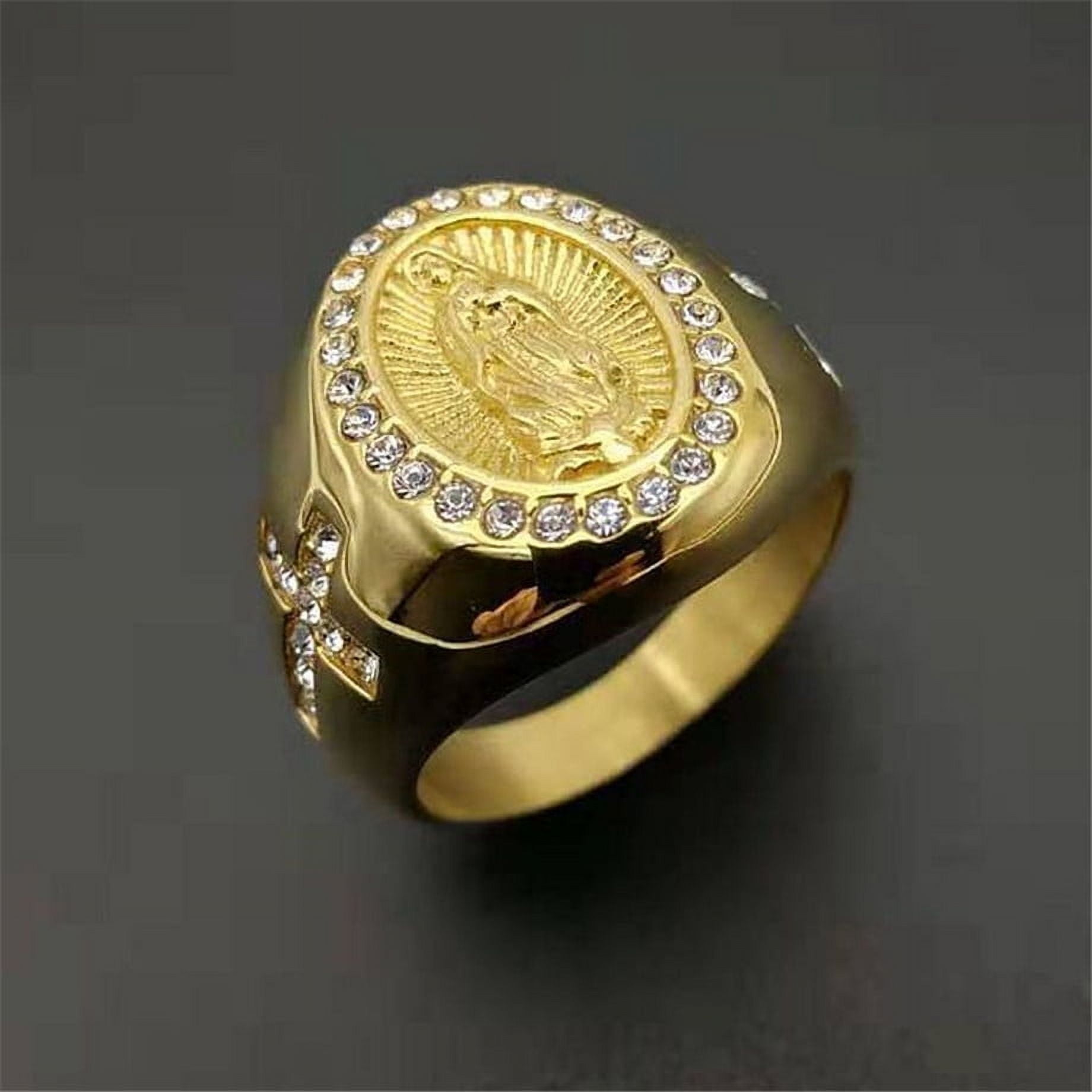 Religious Golden Color Virgin Mary Rings for Women Men 14K Yellow Gold Iced Out CZ Ring Hip Hop ...