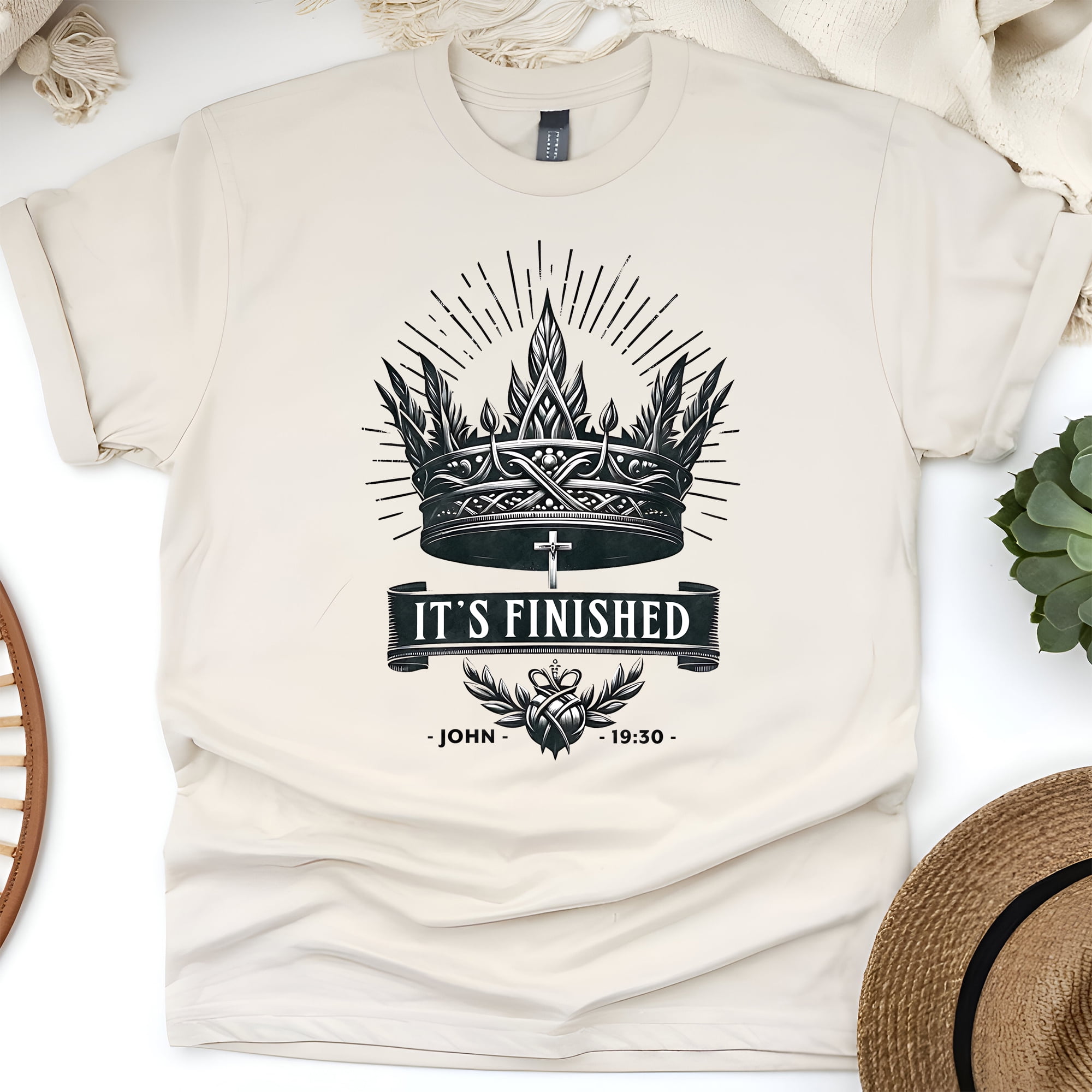 Religious Graphic Tee with Cross and Crown Design for Men and Women ...