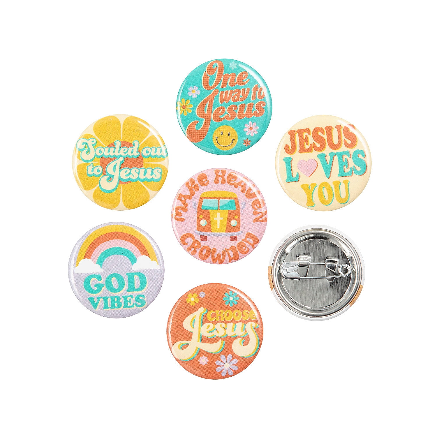 Religious Groovy Mini Buttons - 48 Pieces - Walmart.com