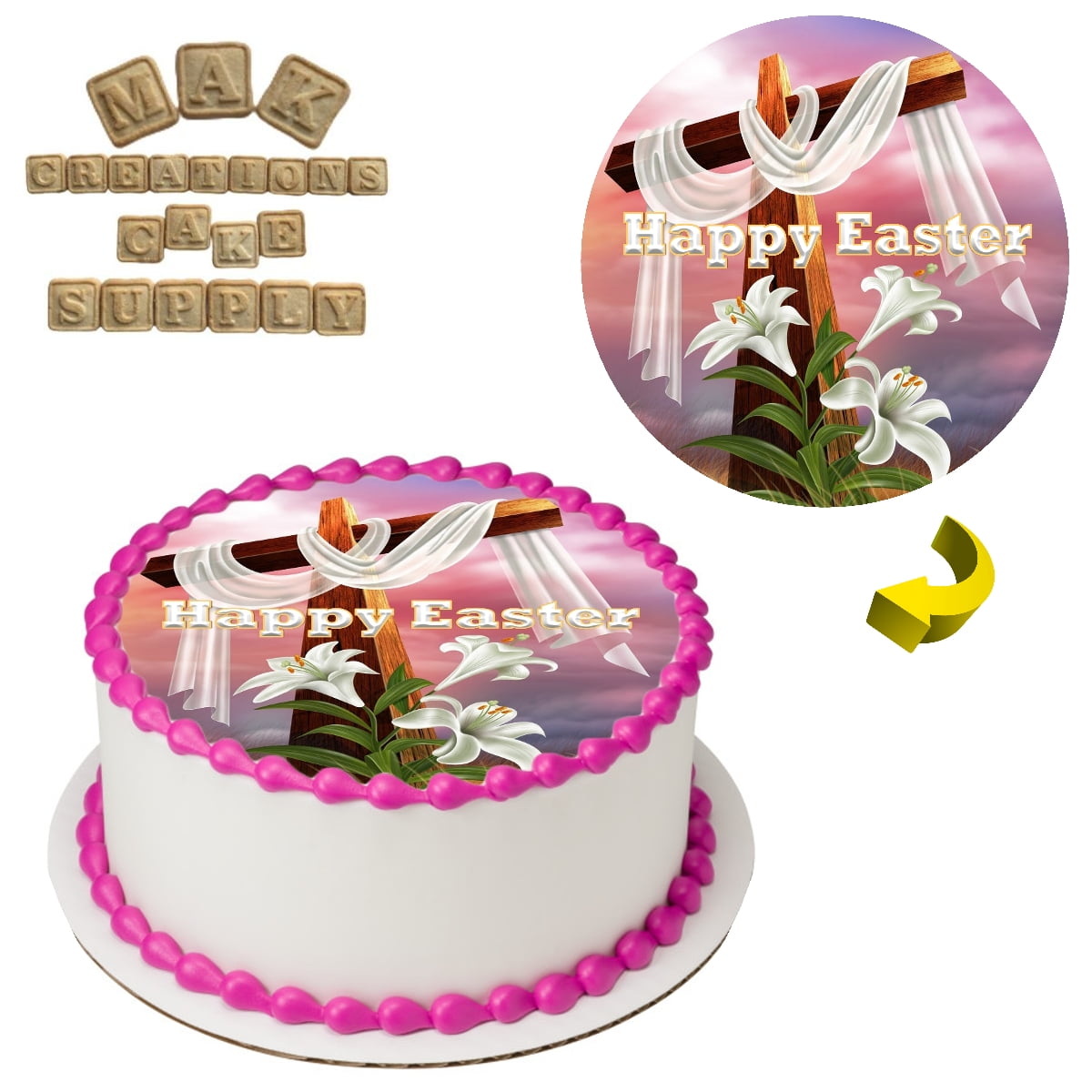 Religious Happy Easter Cross 8" Round Edible Topper ~ Can be used on 8 ...