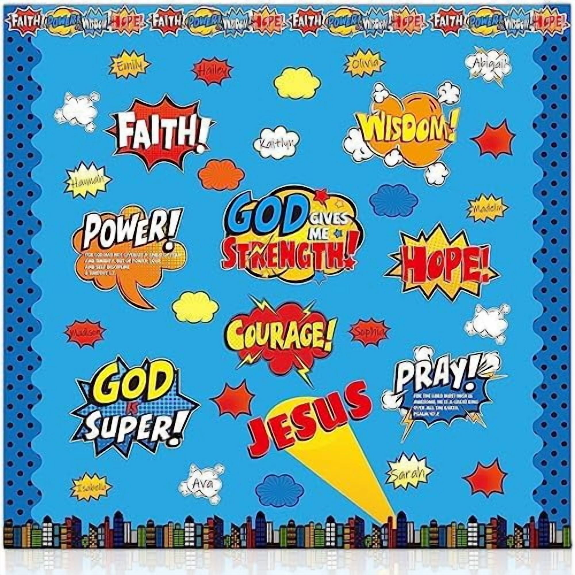 Religious Hero Bulletin Board Set Super Theme Hero Jesus Religious ...
