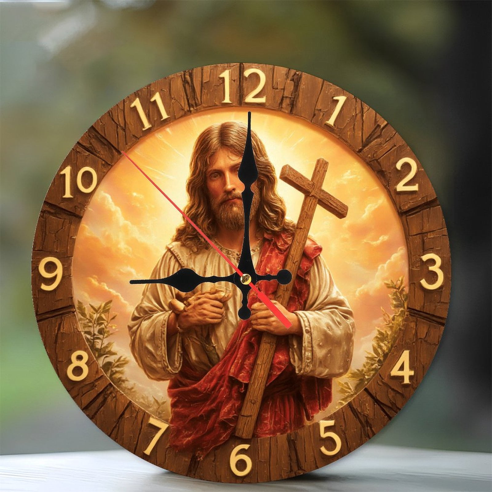 Religious Jesus Christ Wall Clock Wooden Decor Home Gift 10-Inch Silent ...