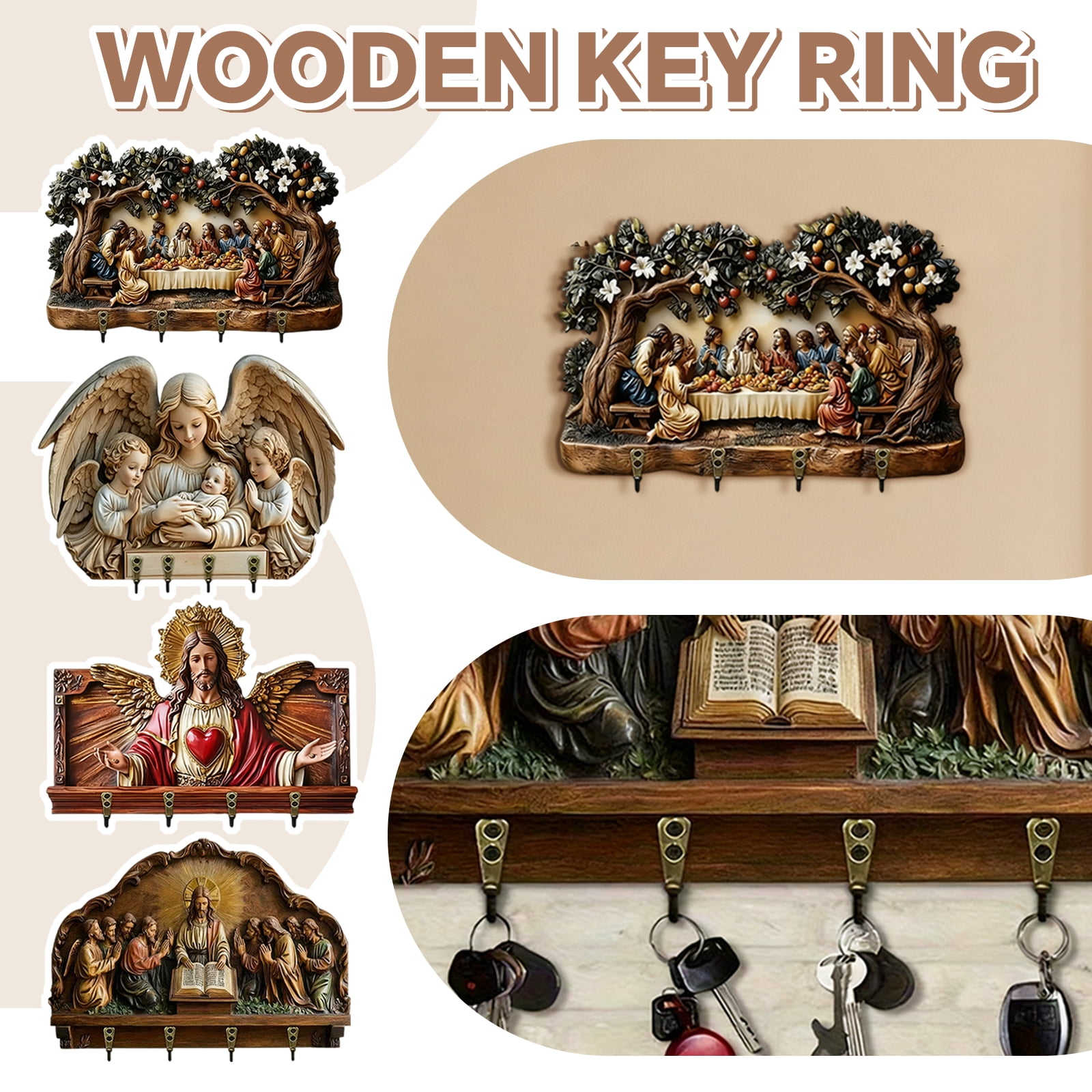 Religious Key Holder for Wall - Wooden Communion Gift, Christian Home ...
