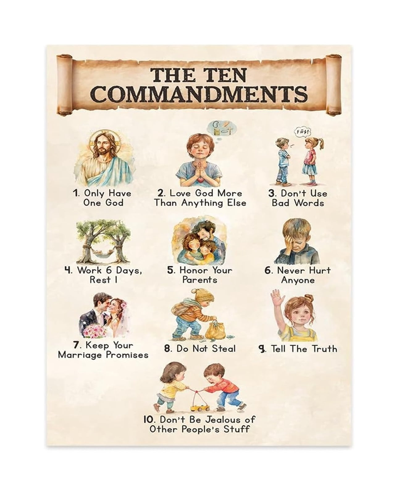 Religious Kids Poster Ten Commandments Bible Verse Wall Art Christian ...