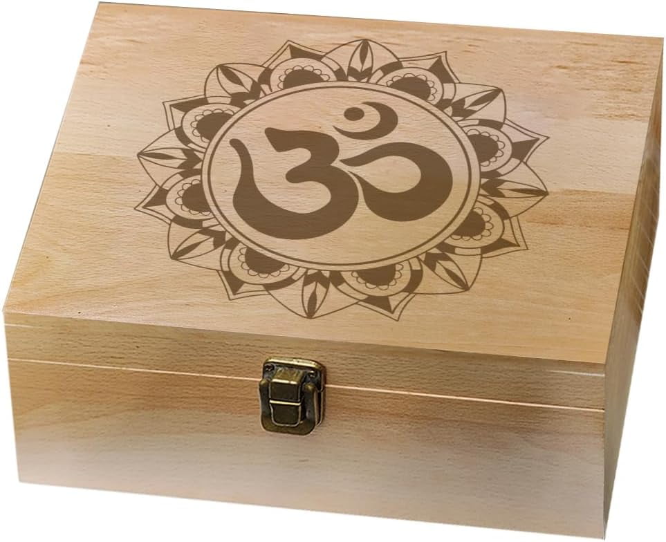 Religious Om Symbol Pattern Wooden Memory Keepsake Box Metal Knot Box ...