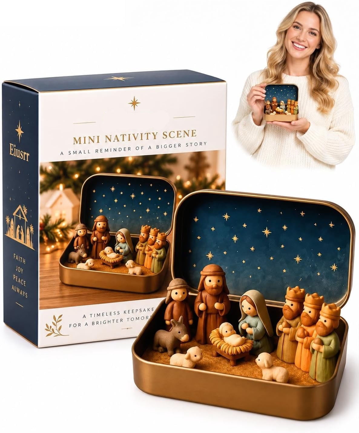 Religious Pocket-Size Mini Nativity Scene Set with Storage Box Hand ...