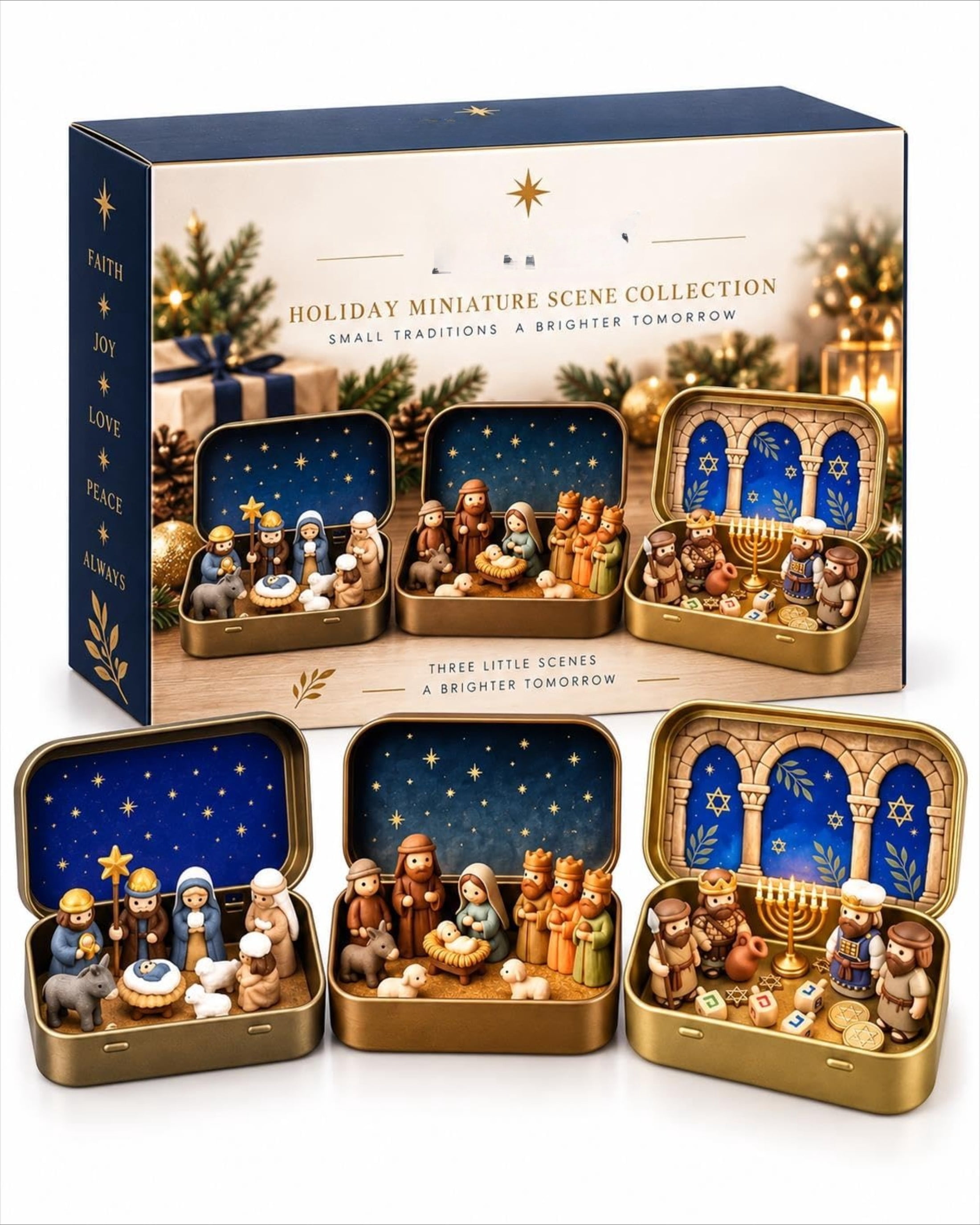 Religious Pocket-Size Mini Nativity Scene Set with Storage Box Hand ...