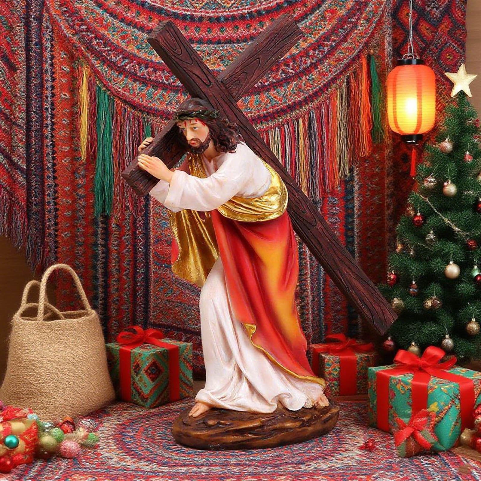 ‌Religious Resin Jesus Carrying Cross Statue,8.7 Inch Hand-Painted ...