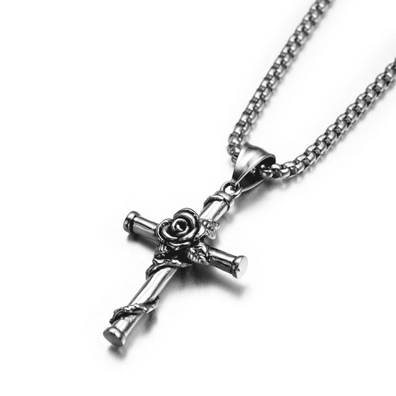 Religious Rose Cross Necklace 14K Yellow Gold Christ Cross Pendant Men ...