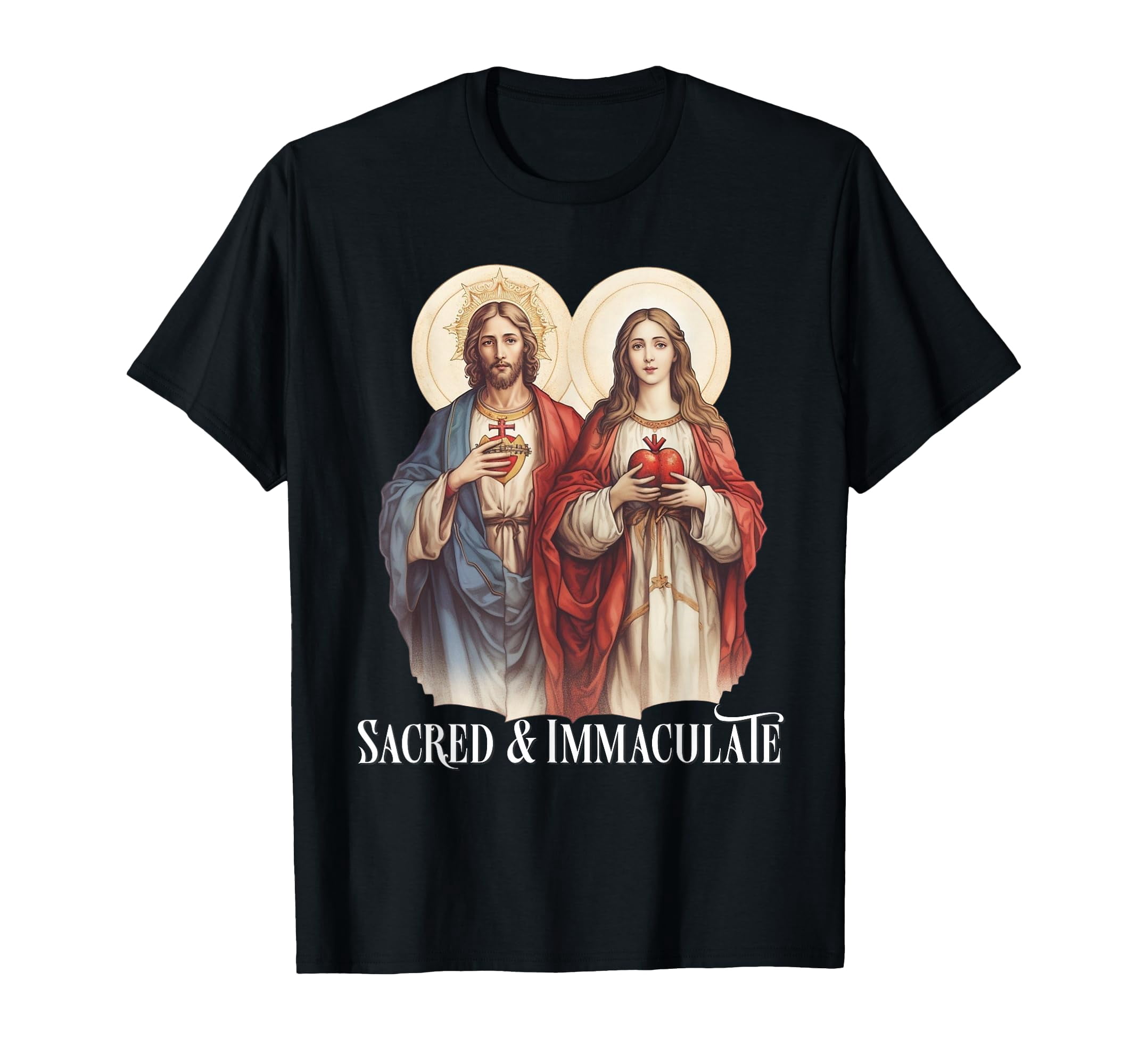 Religious Sacred Heart of Jesus and Immaculate Heart of Mary T-Shirt ...