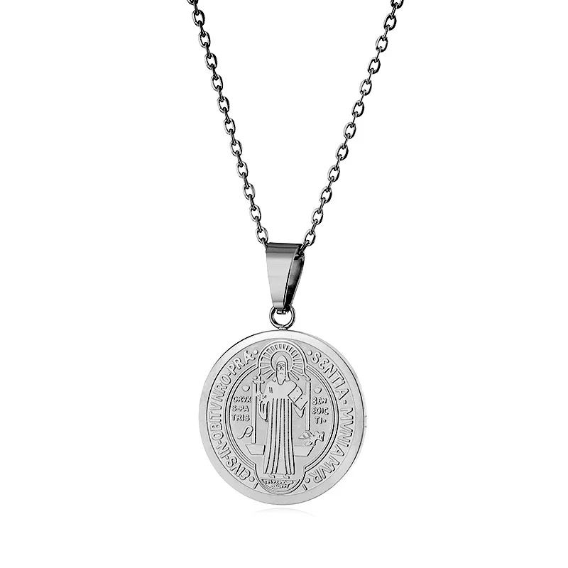 Religious San Benito Medal Pendant 14K Yellow Gold Chain Golden Silver ...