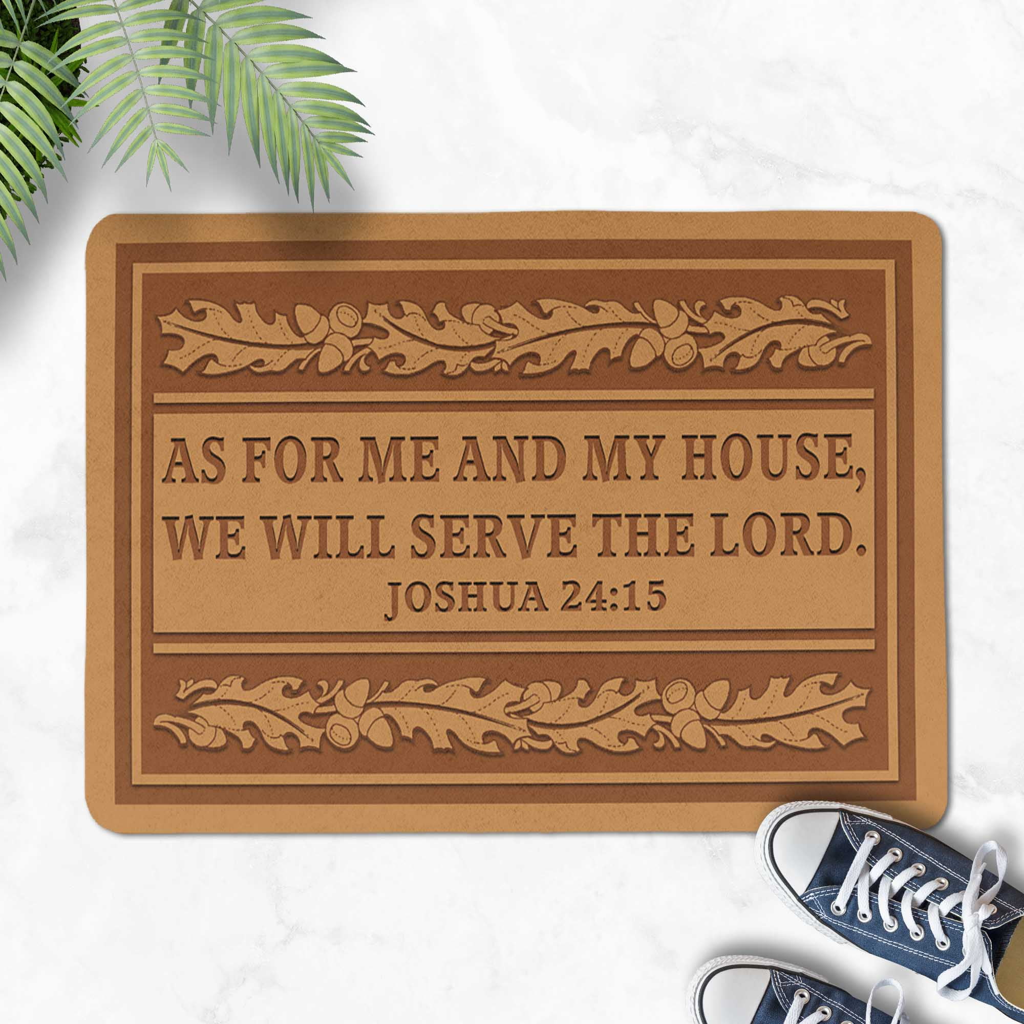Religious Scripture Doormat with Oak Leaf Border, Christian Welcome Mat ...