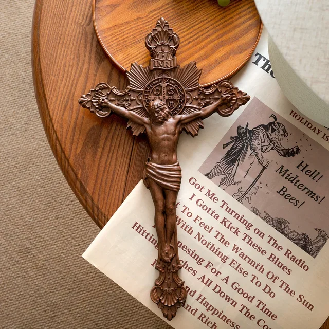 Religious St. Benedict's Exorcism Cross Wood Carving, Catholic Altar ...
