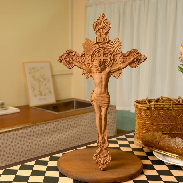 Religious St. Benedict's Exorcism Cross Wood Carving, Catholic Altar ...