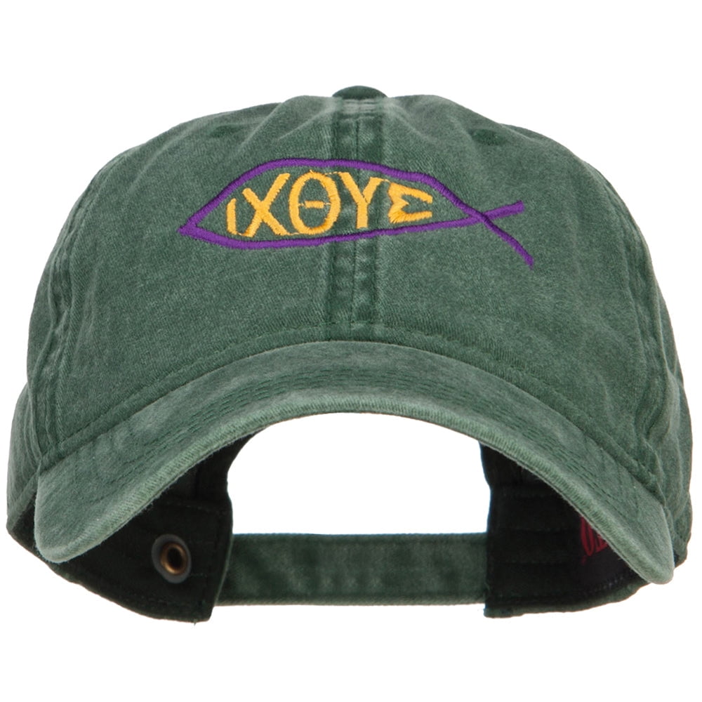 Religious Symbol of Christ Embroidered Washed Dyed Cotton Cap - Dk ...