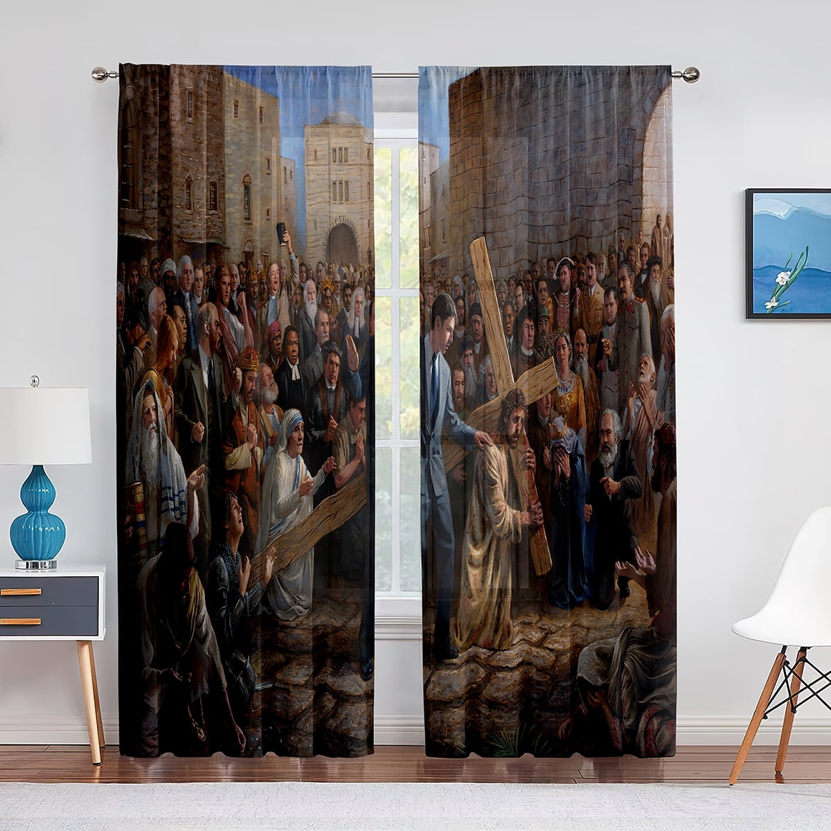 Religious Symbols Around The Earth Tulle Curtains for Living Room ...