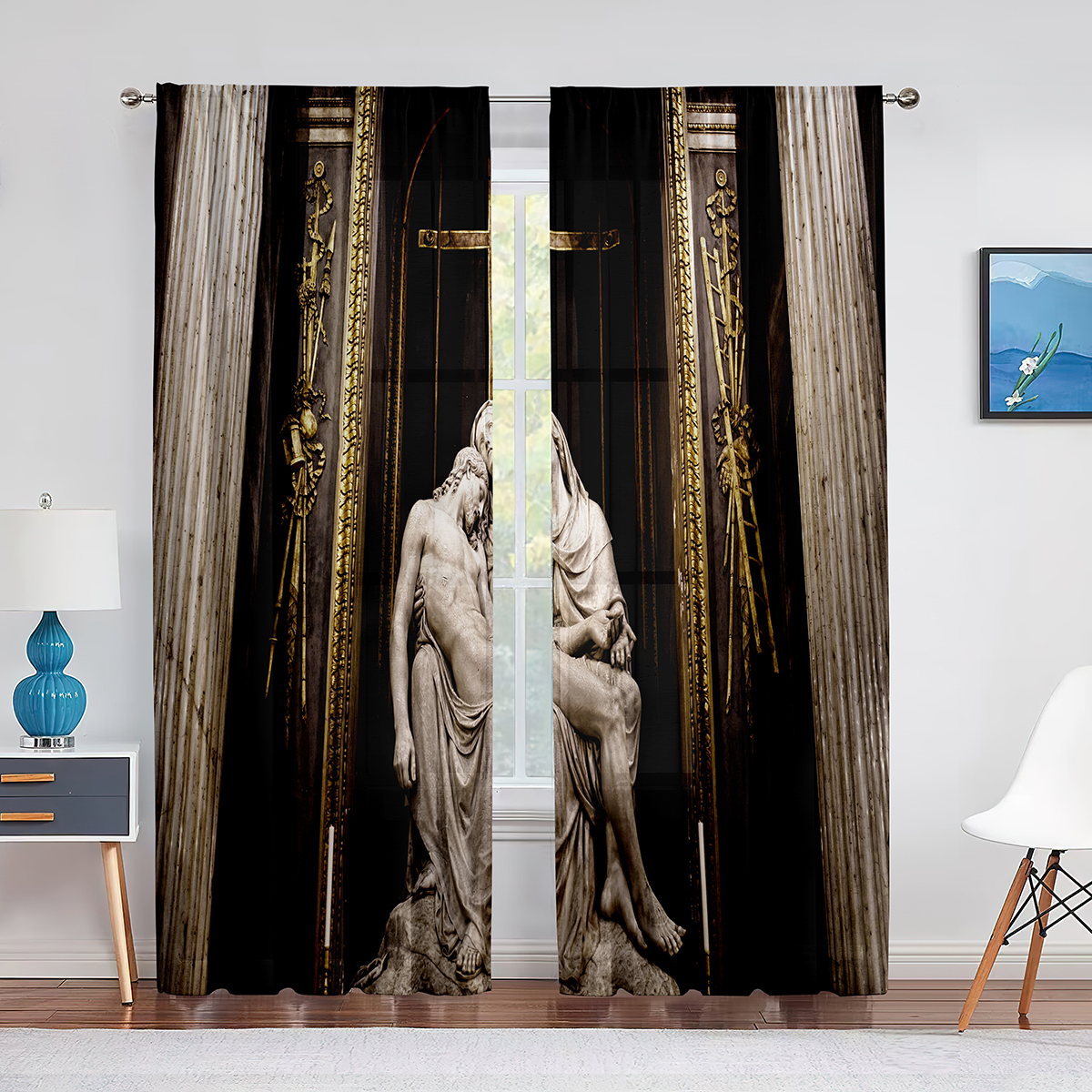 Religious Symbols Around The Earth Tulle Curtains for Living Room ...