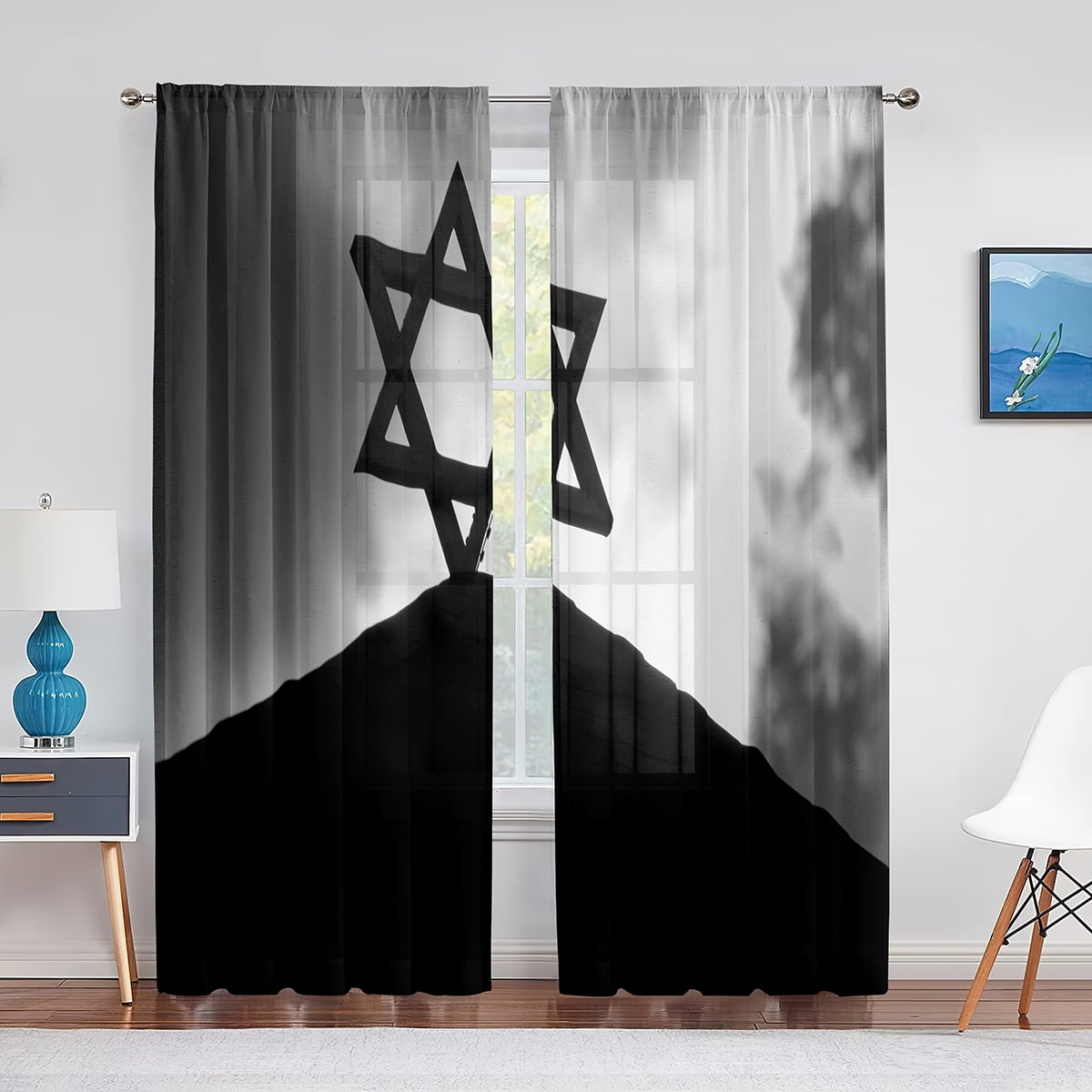 Religious Symbols Around The Earth Tulle Curtains for Living Room ...
