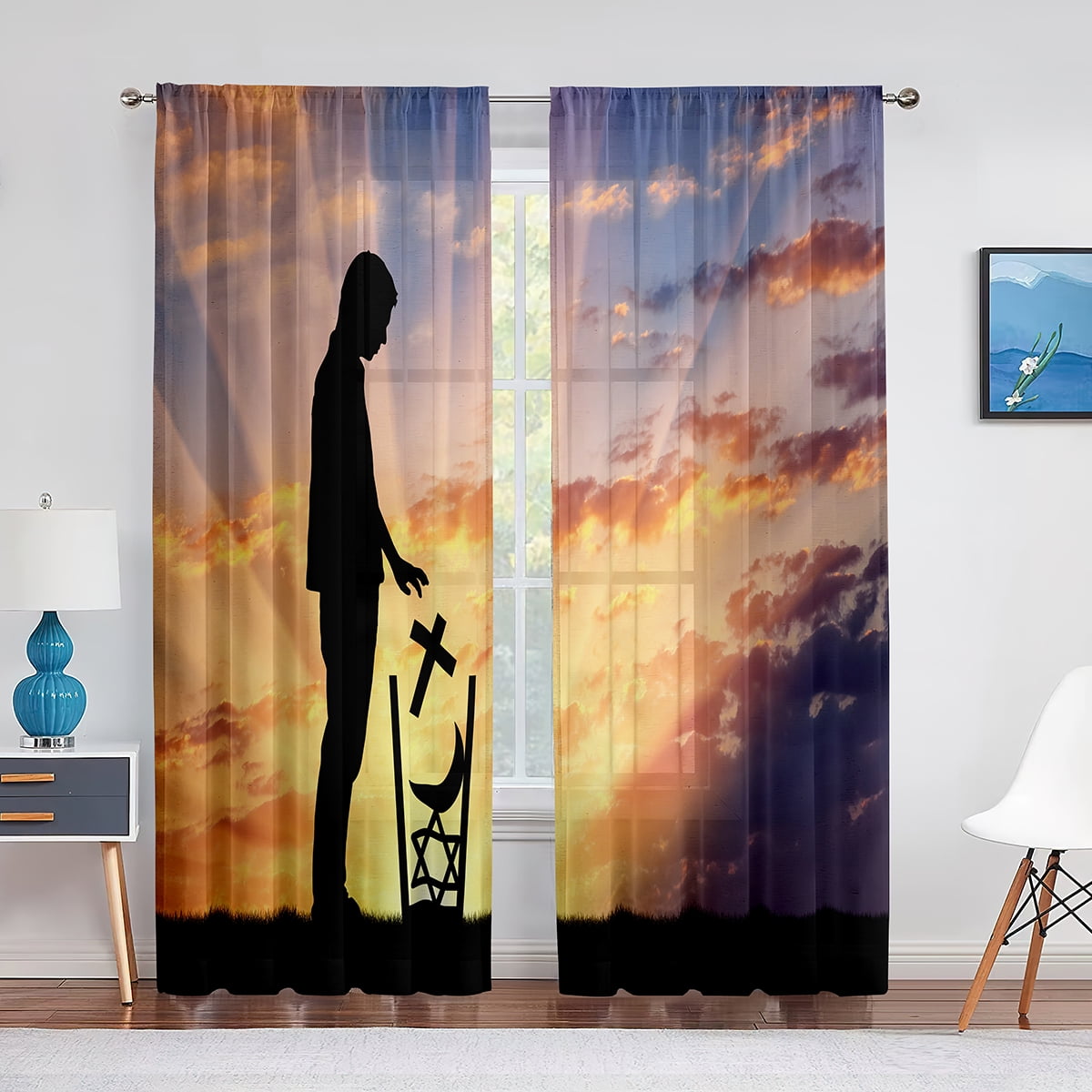 Religious Symbols Around The Earth Tulle Curtains for Living Room ...