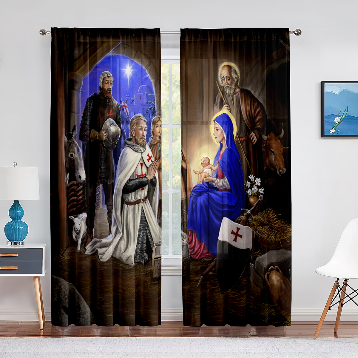 Religious Symbols Around The Earth Tulle Curtains for Living Room ...
