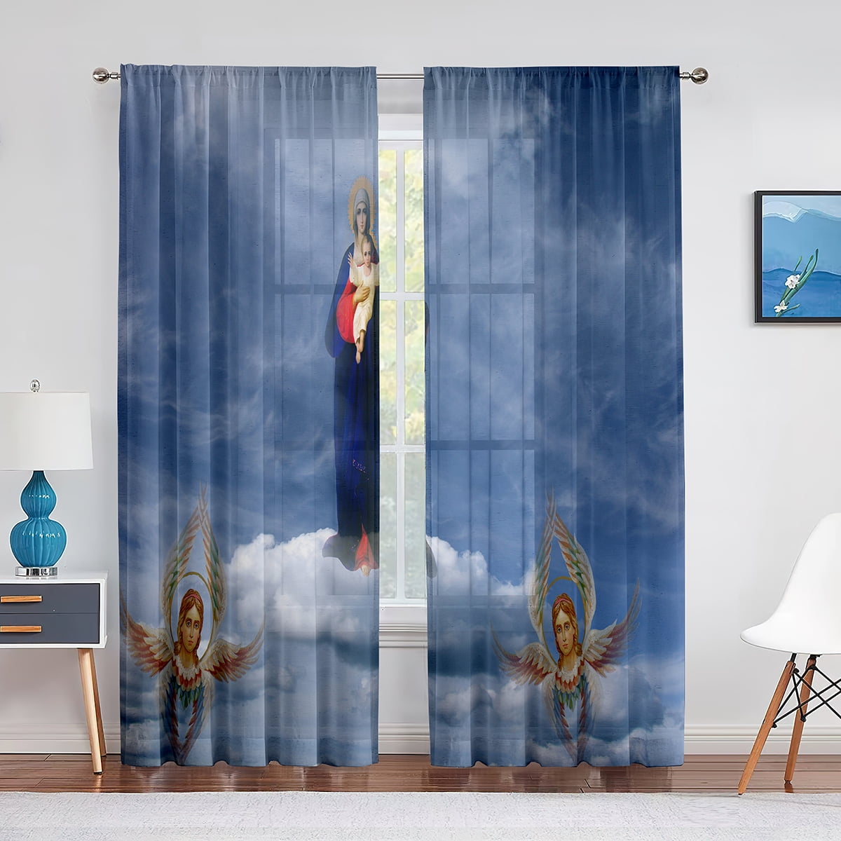 Religious Symbols Around The Earth Tulle Curtains for Living Room ...