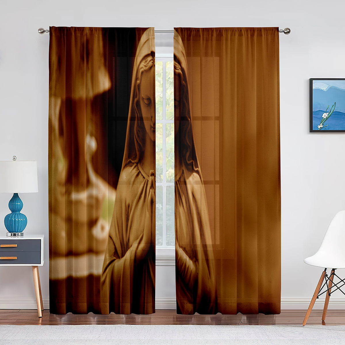 Religious Symbols Around The Earth Tulle Curtains for Living Room ...