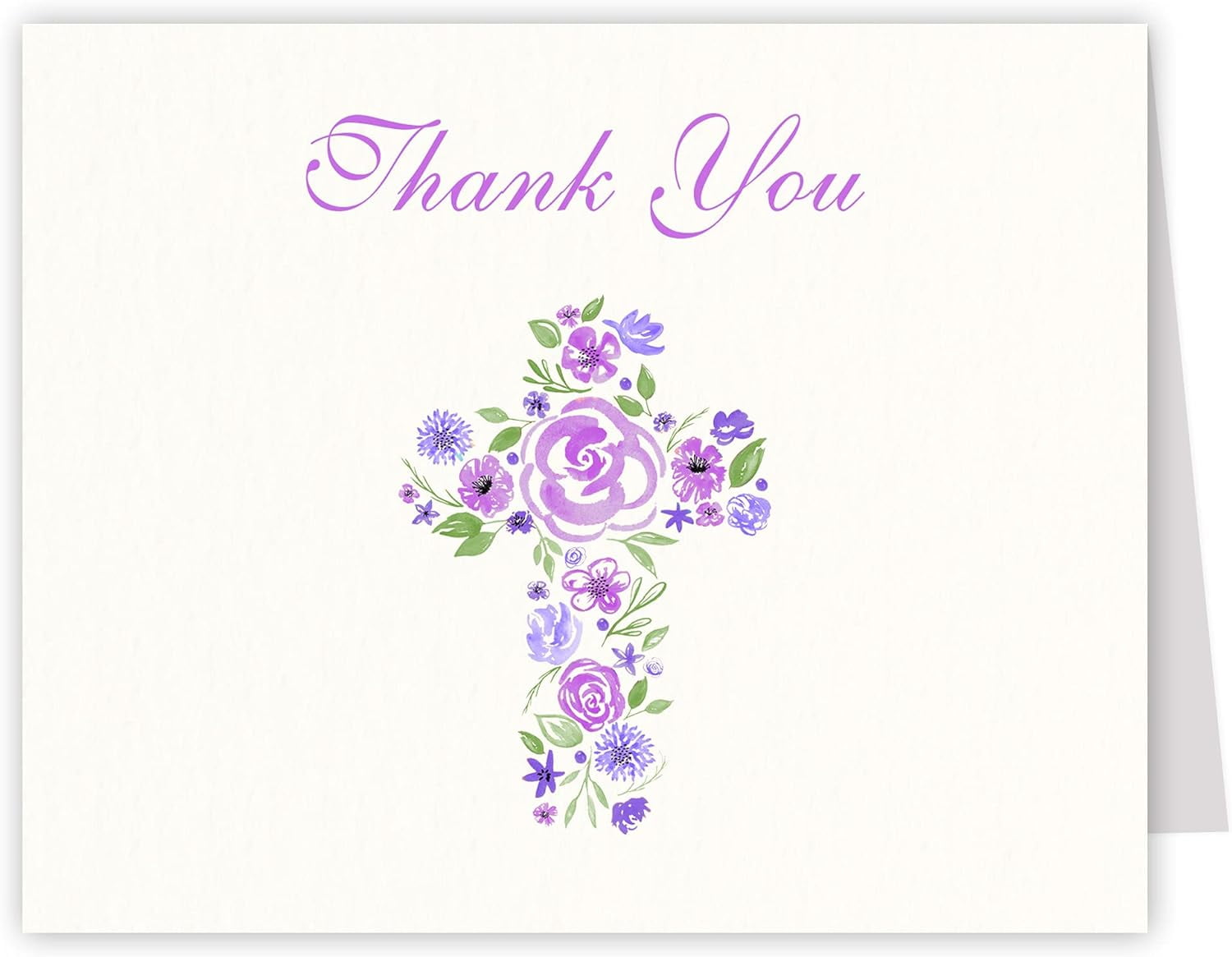 Religious Thank You Cards With Cross For Baptism Watercolor Flowers ...