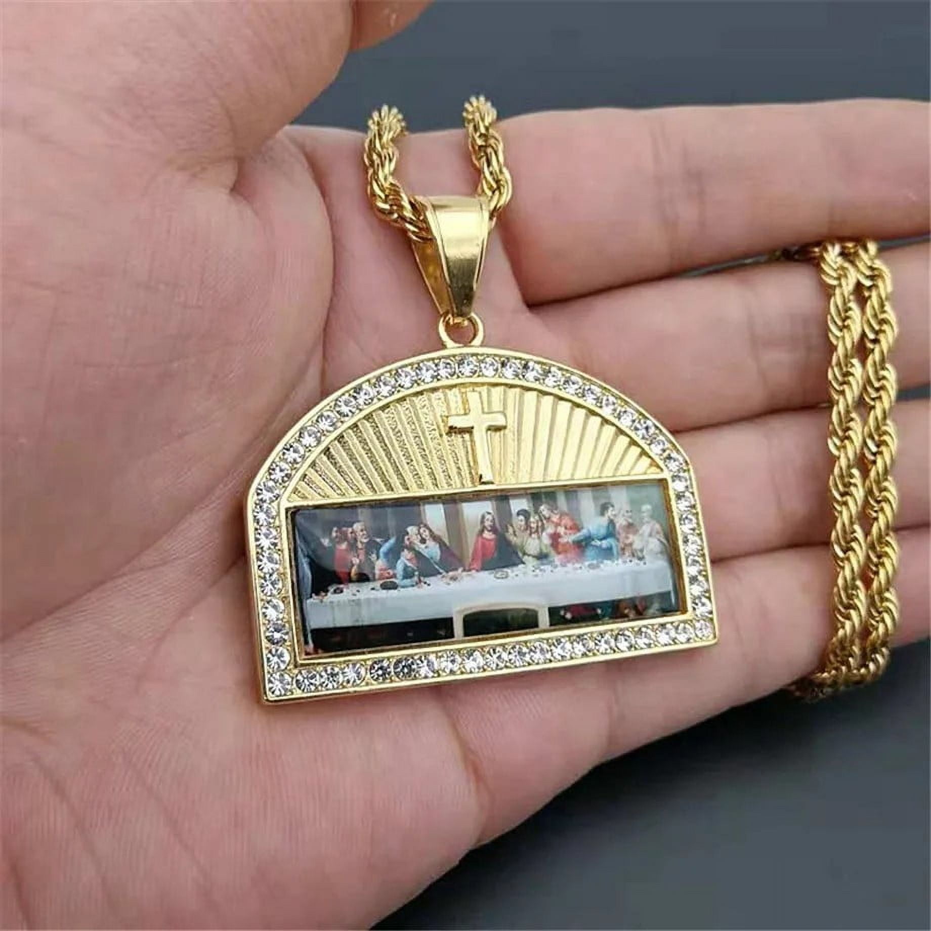 Religious The Last Supper Pendant Necklace For Men 14K Yellow Gold Iced ...