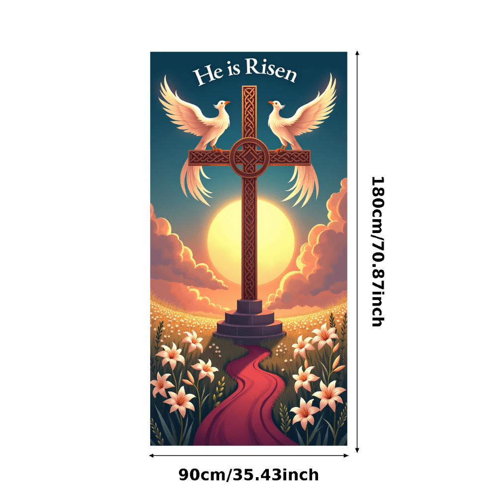 Religious Themed Easter Banner with Cross Dove and Floral Elements, He ...