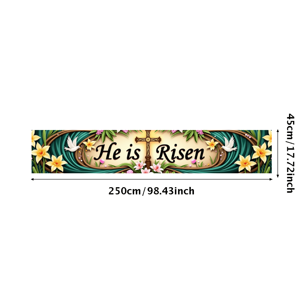 Religious Themed Easter Banner with Cross Dove and Floral Elements, He ...