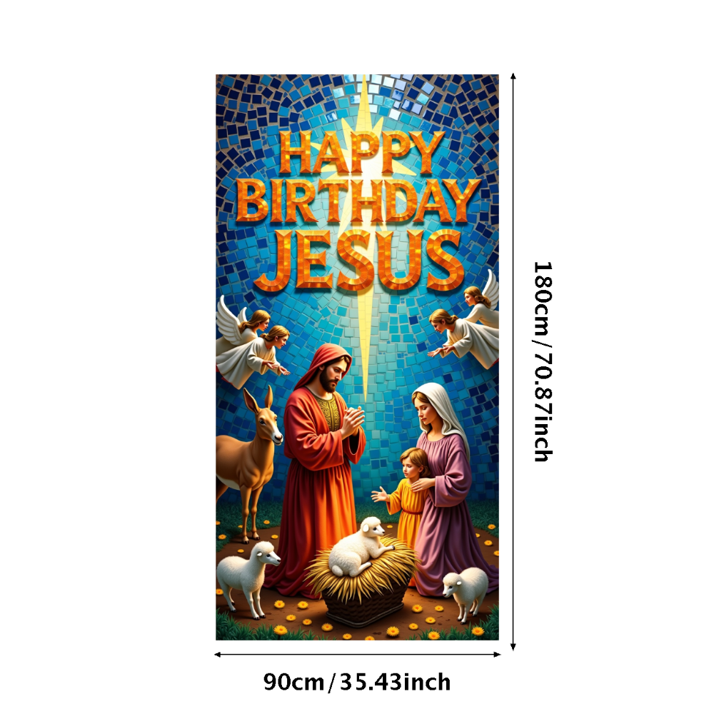 Religious Themed Happy Birthday Jesus Backdrop Banner with Angels Lambs ...
