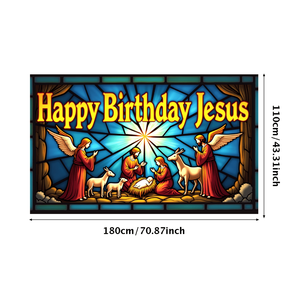 Religious Themed Happy Birthday Jesus Backdrop Banner with Angels Lambs ...