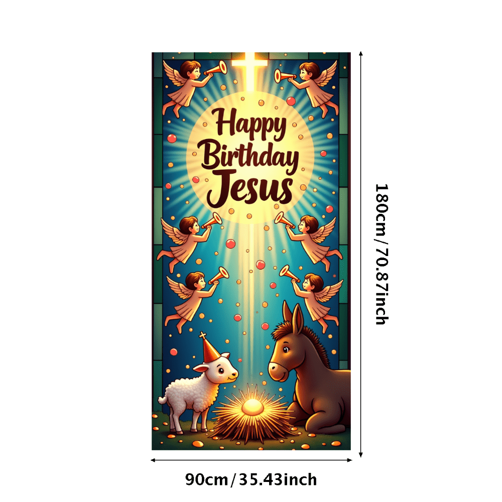 Religious Themed Happy Birthday Jesus Backdrop Banner with Angels Lambs ...