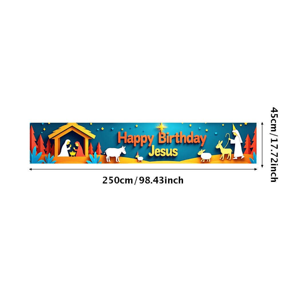 Religious Themed Happy Birthday Jesus Backdrop Banner with Angels Lambs ...