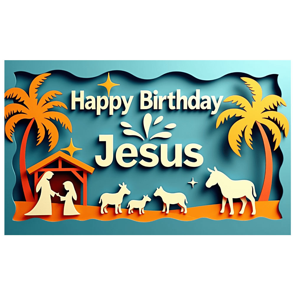 Religious Themed Happy Birthday Jesus Backdrop Banner, Featuring Angels ...