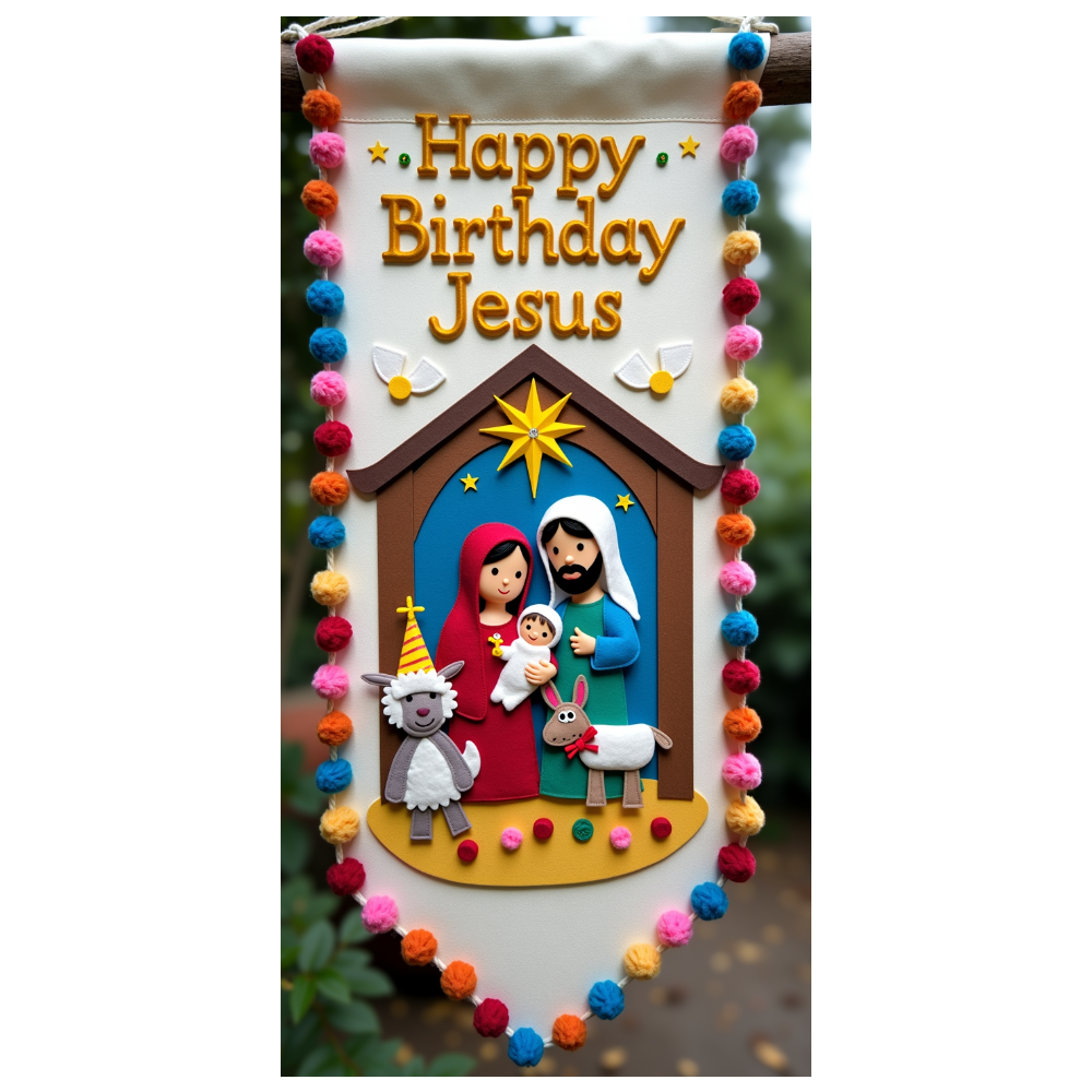 Religious Themed Happy Birthday Jesus Backdrop Banner, Featuring Angels ...