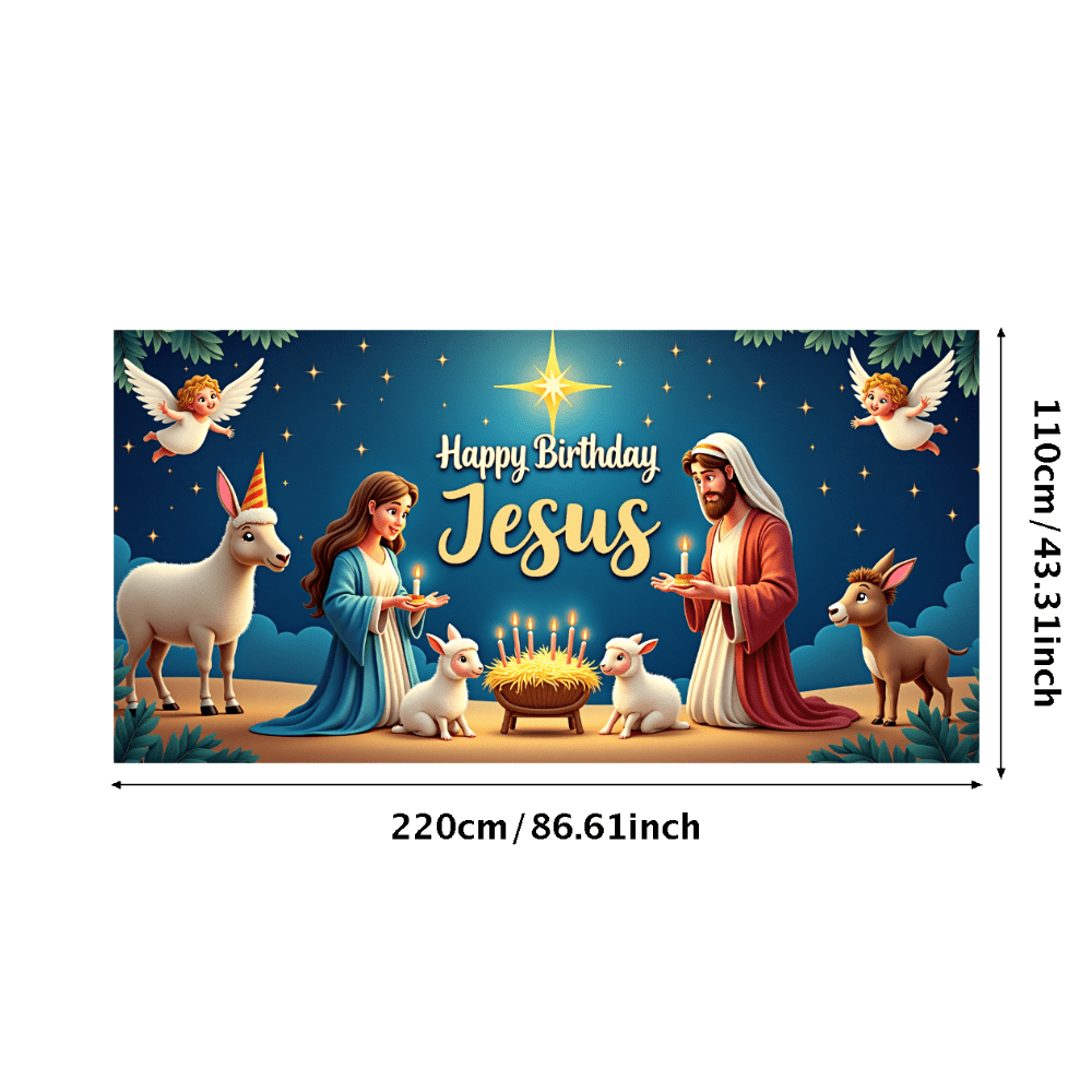 Religious Themed Happy Birthday Jesus Backdrop Banner, Featuring Angels ...
