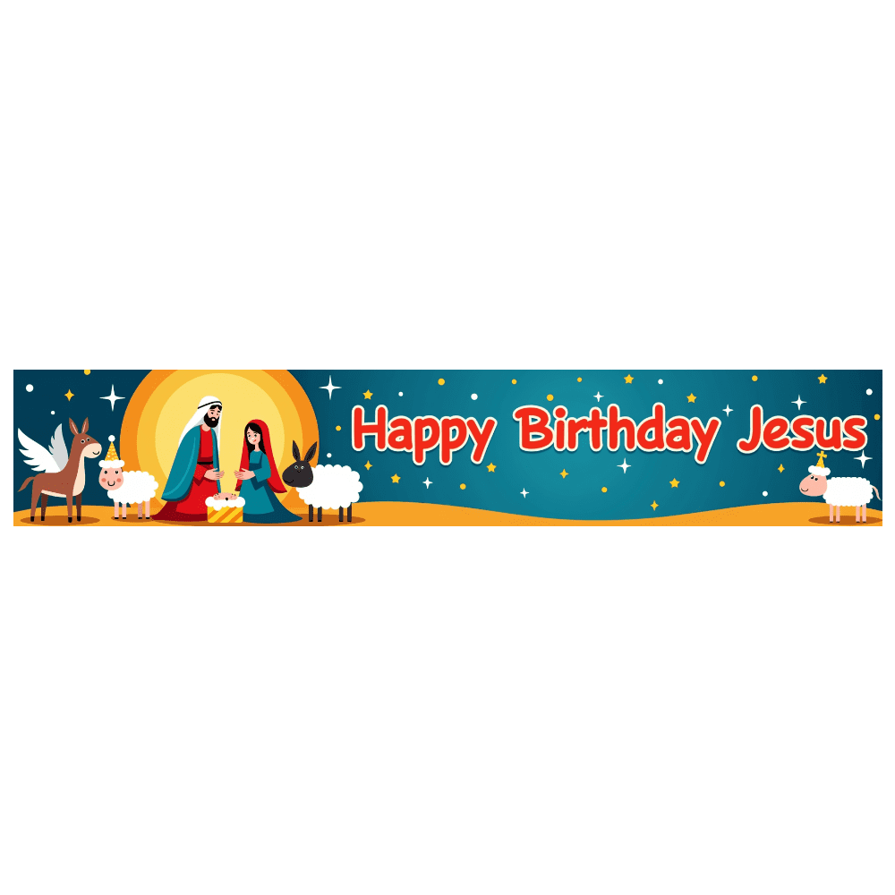 Religious Themed Happy Birthday Jesus Backdrop Banner, Featuring Angels ...
