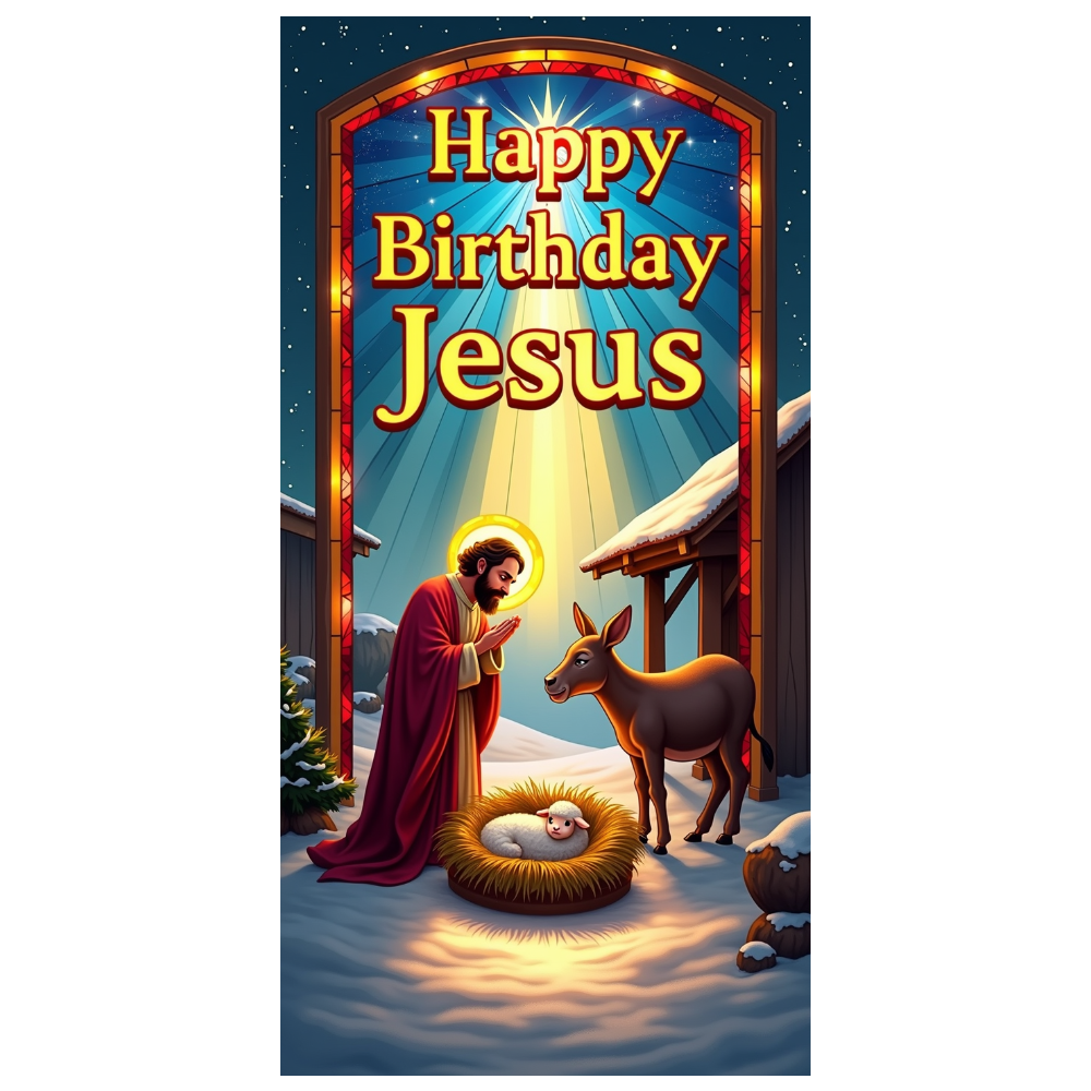 Religious Themed Happy Birthday Jesus Backdrop Banner, Featuring Angels ...