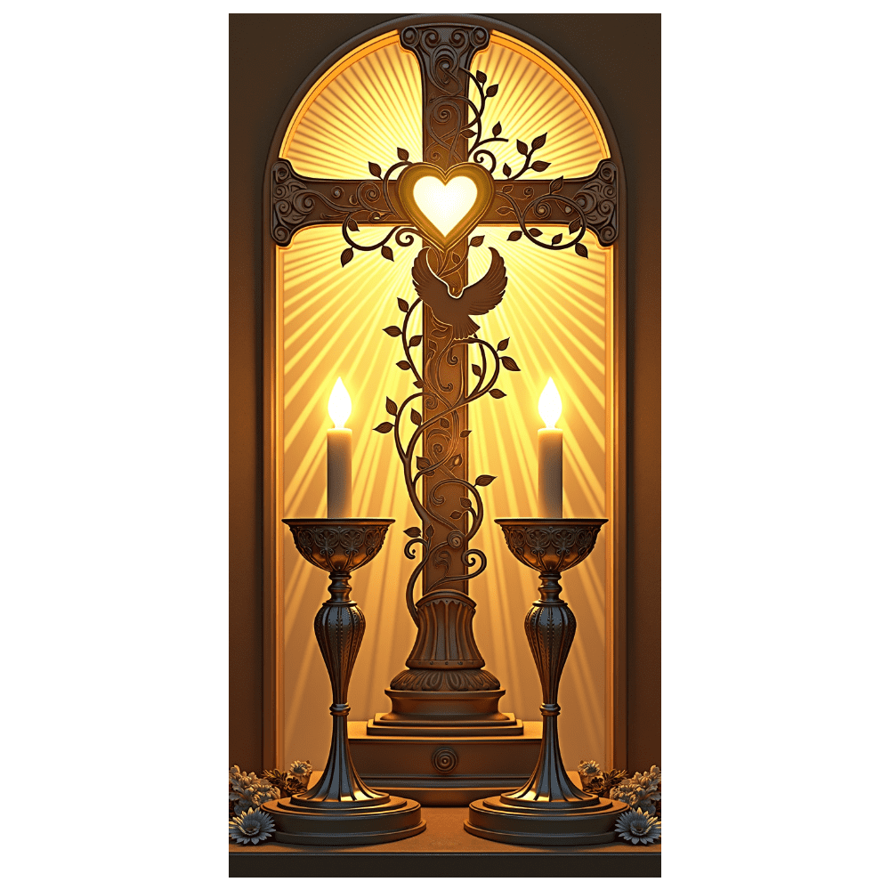 Religious Themed Stained Glass Style Banner with Dove Grape Chalice and ...