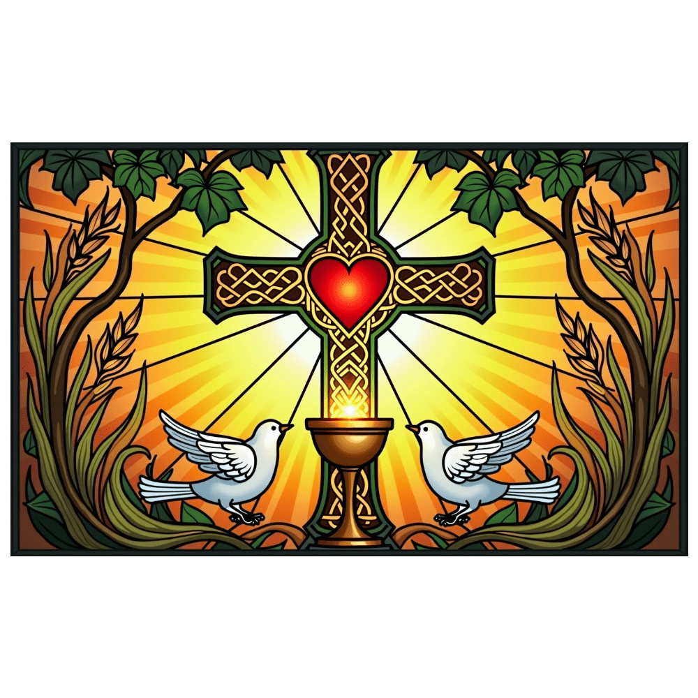 Religious Themed Stained Glass Style Banner with Dove Grape Chalice and ...