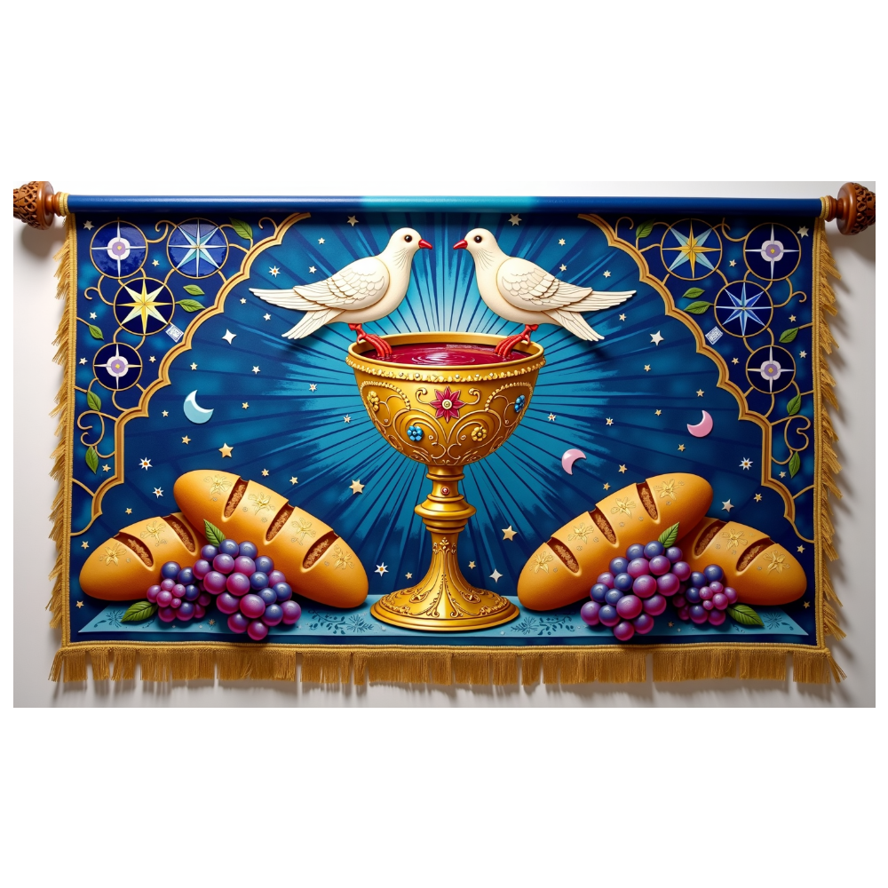 Religious Themed Stained Glass Style Banner with Dove Grape Chalice and ...