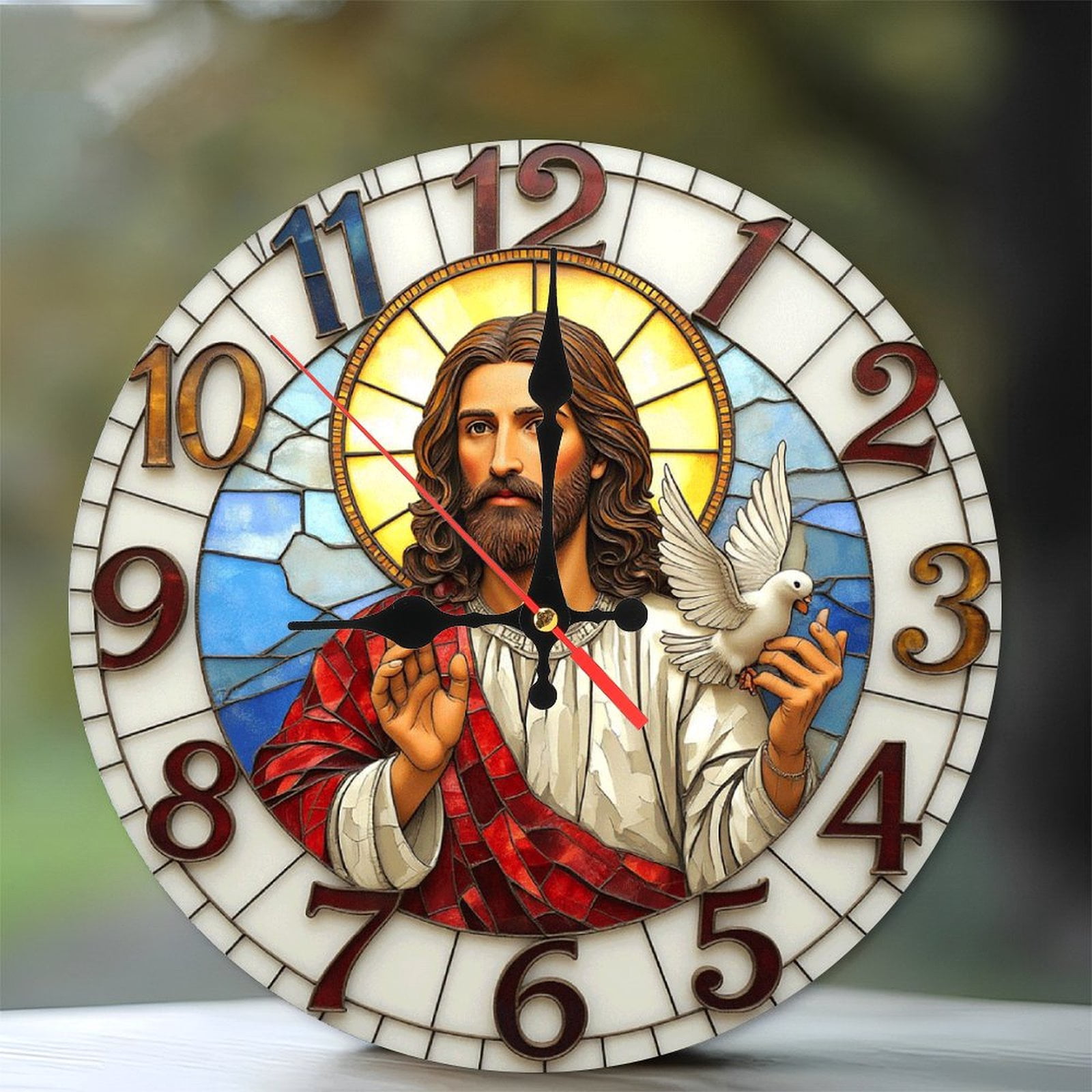 Religious Wall Clock with Beautiful Stained Glass Art 10-Inch Silent ...