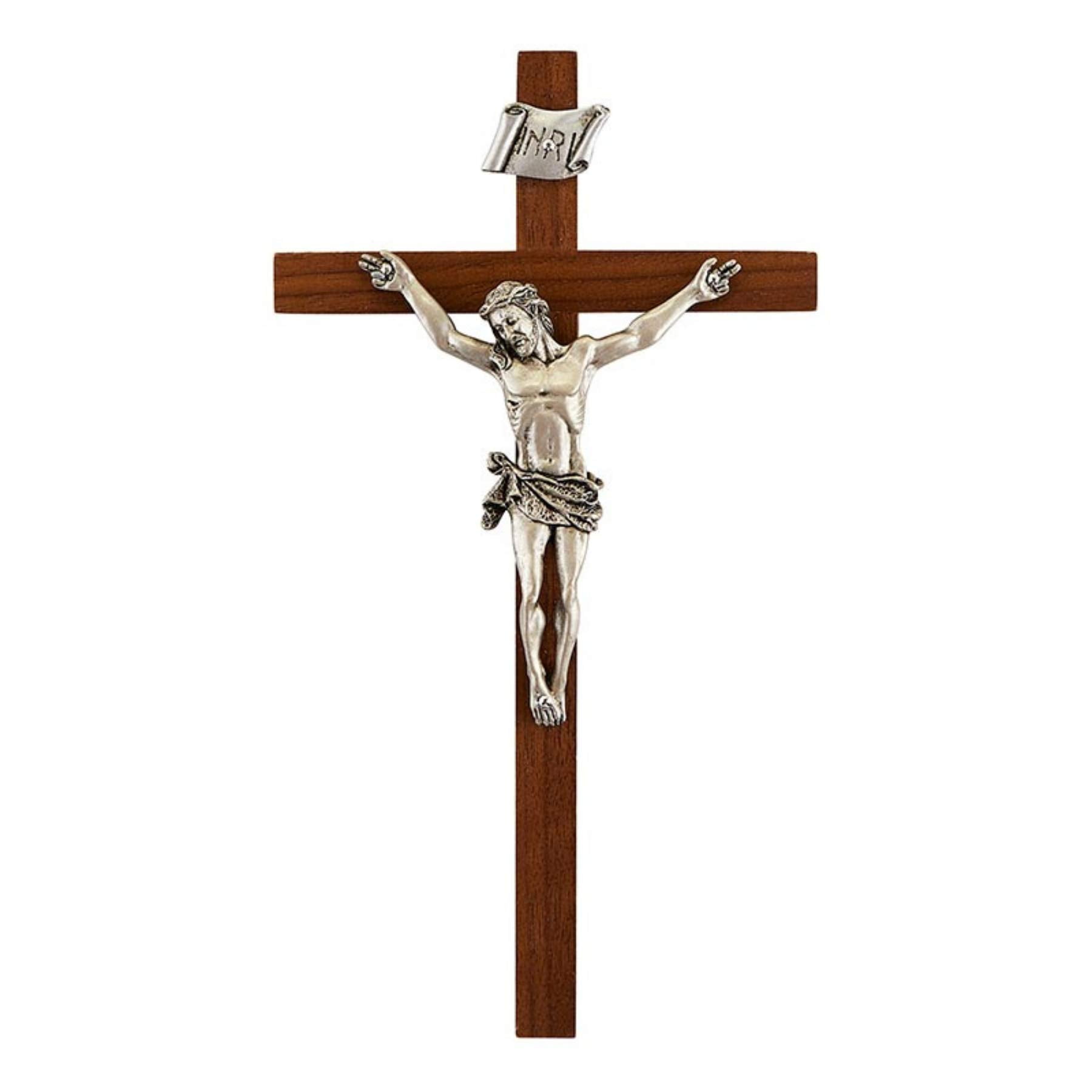 Religious Wooden Walnut Wall Cross Crucifix with Pewter Christ Corpus ...