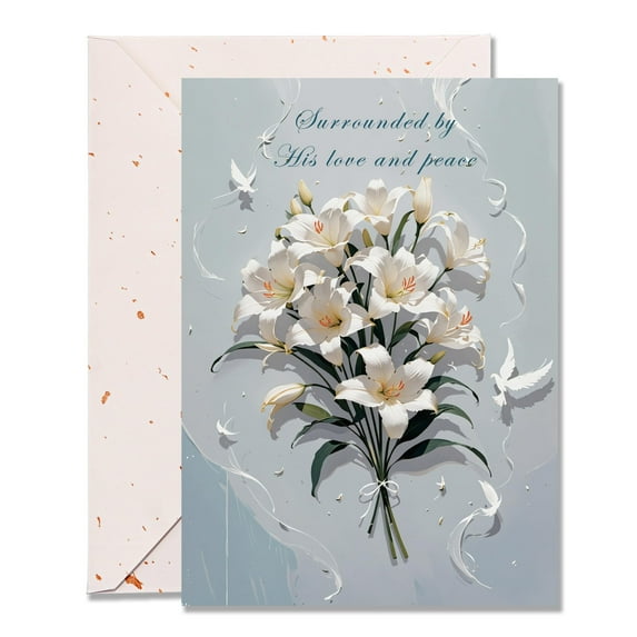 Religious condolence card with comfort prayer, 5x7 inch white lily ...