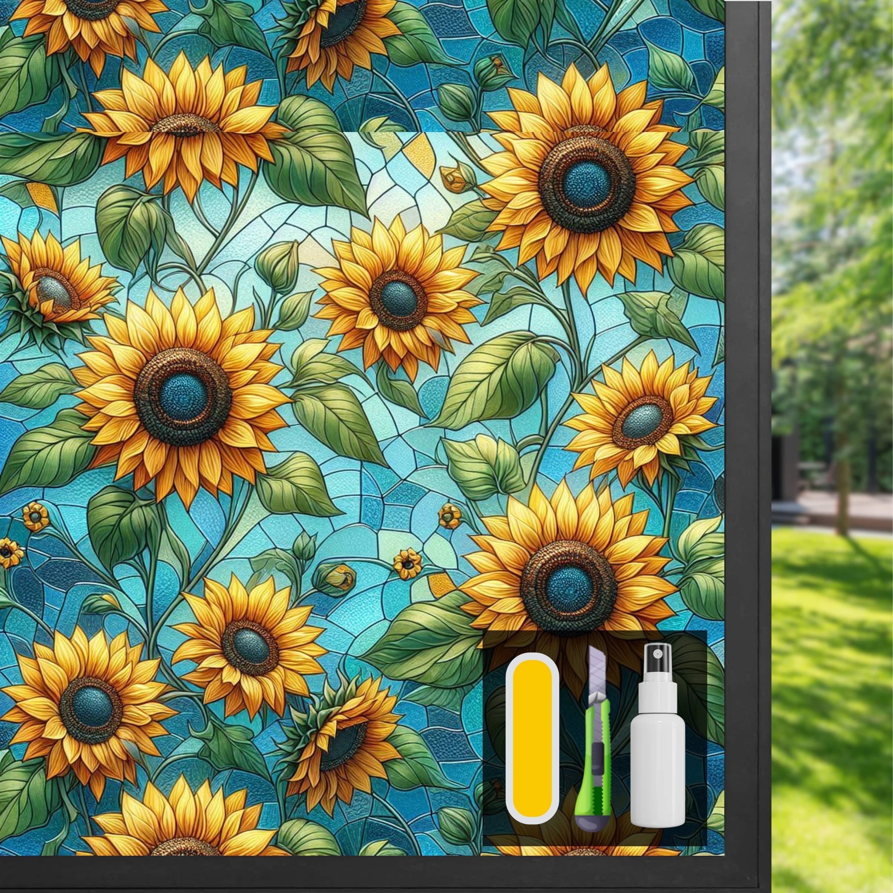 Reliqu Sunflower Decorative Privacy Non-Adhesive UV Blocking Window ...