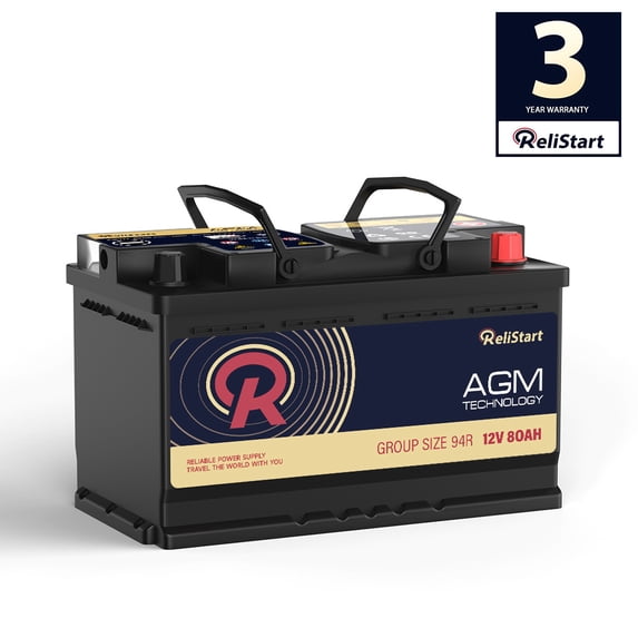 Relistart 12V 80AH BCI Group 94R AGM Car Battery - H7 Size 800CCA 155RC ...