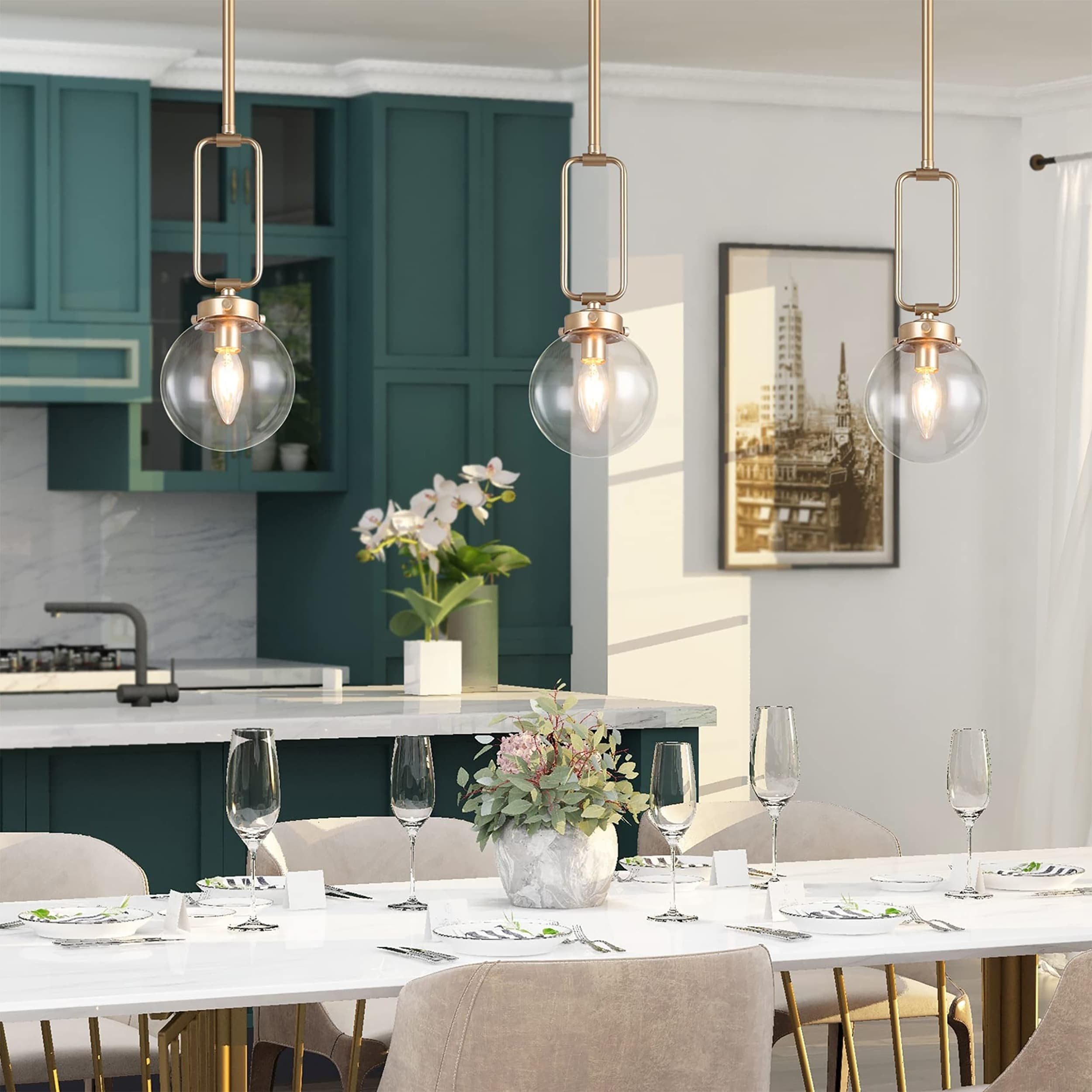 Rella Modern Contemporary Mini Kitchen Island Pendant Light with Globe ...